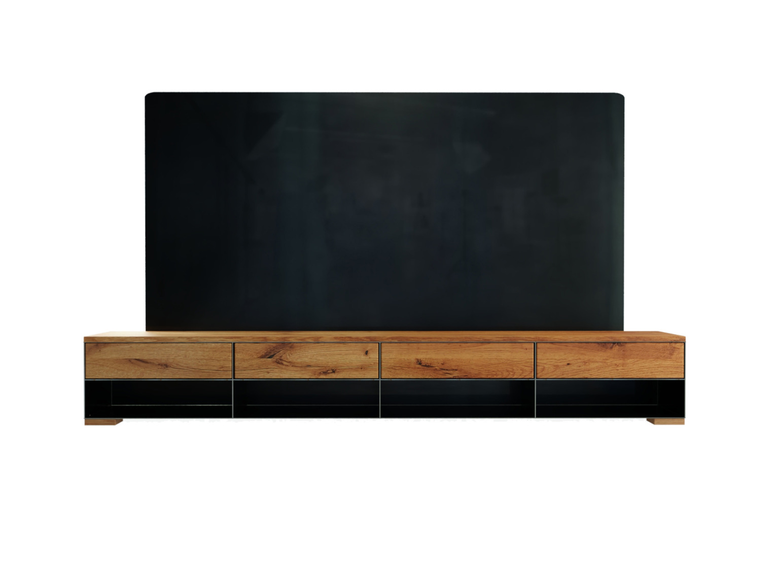 XXL TV-Lowboard In Stahl Un Eiche №4 + Sichtschutz Rückwand